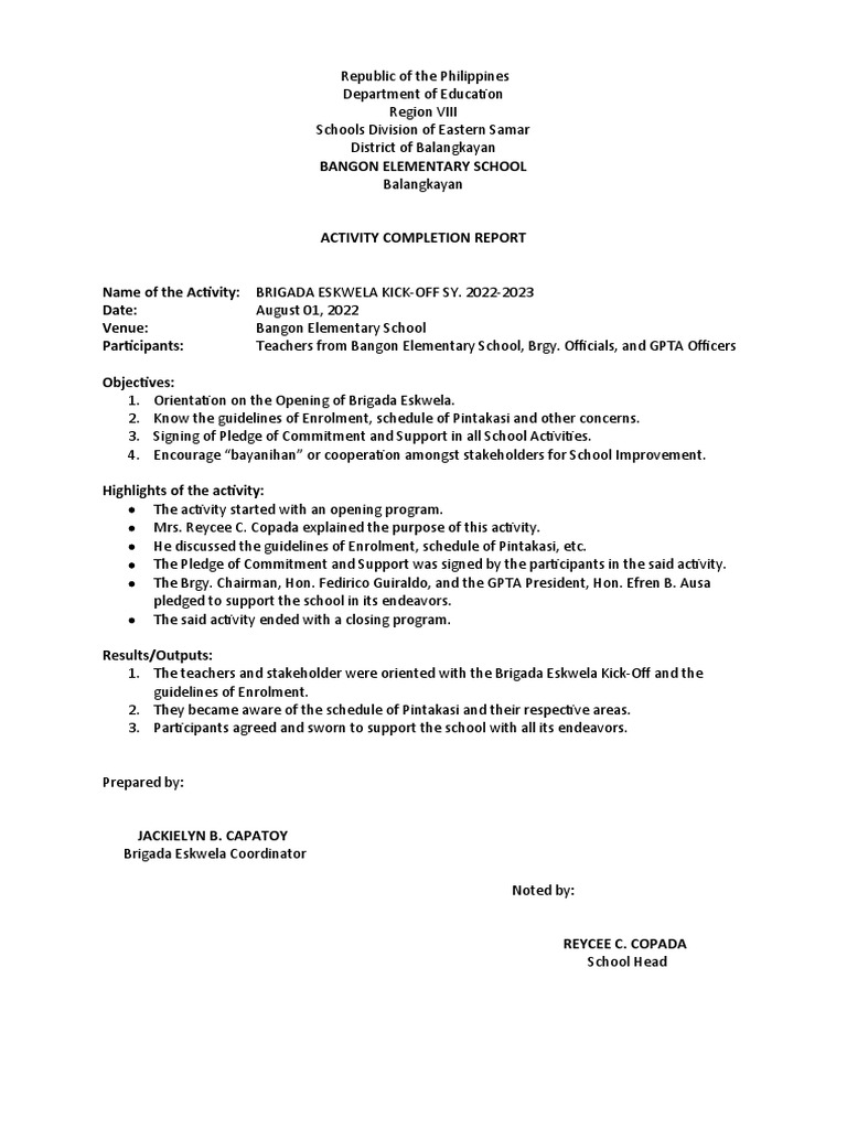 Brigada Eskwela Kick Off 2022 2023 | PDF