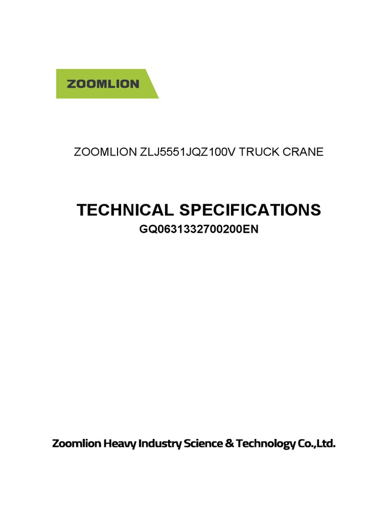 Technical Data Sheet ZTC1000V563 | PDF | Crane (Machine) | Truck