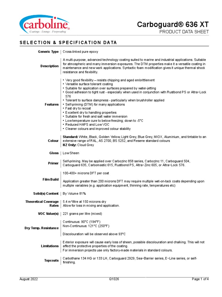 Carboguard 636 XT PDS | PDF | Epoxy | Concrete