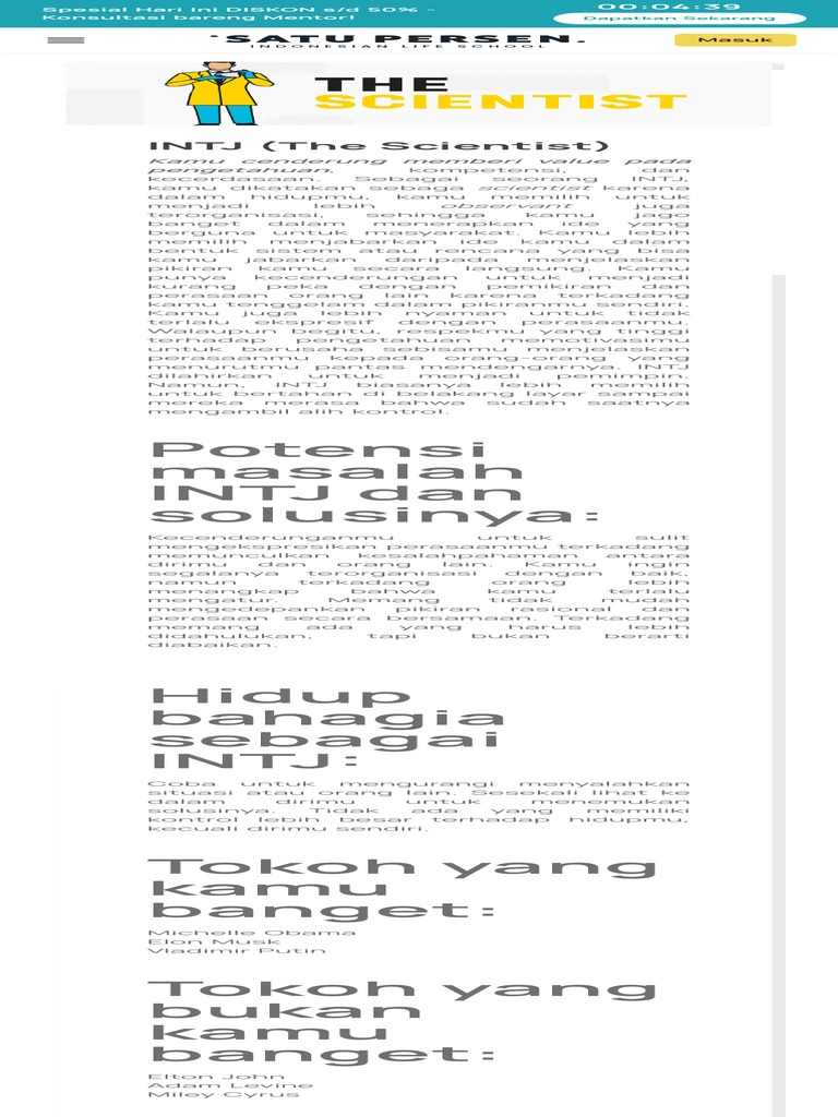 Tes Kepribadian MBTI Bahasa Indonesia Kenali Dirimu! | PDF