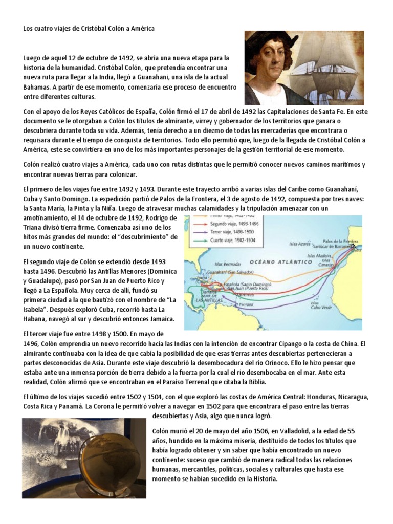 Los Cuatro Viajes de Cristóbal Colón A América | PDF | Navegación ...