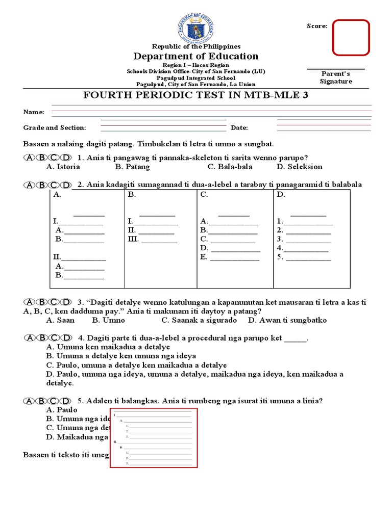 Fourth Periodic Test in MTB-MLE | PDF