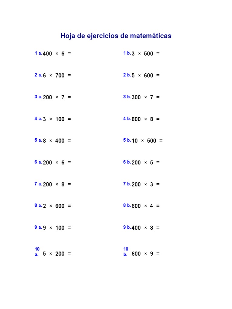 Hoja de Ejercicios de Matemáticas 4to Grado | PDF