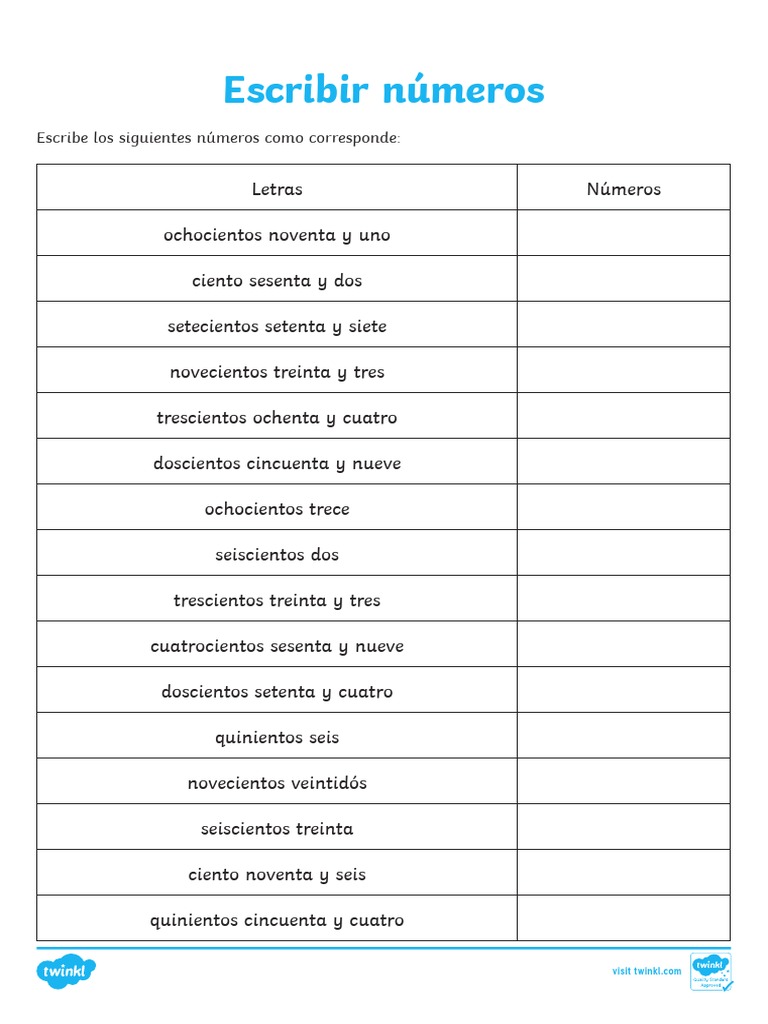 Actividad Escribir Los Numeros Ver 1 | PDF