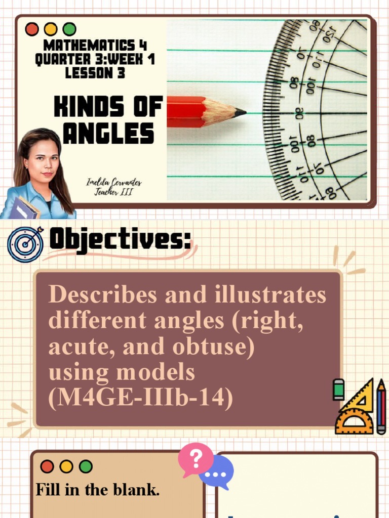 Math 4 - Quarter 3 - Lesson 3 - Kinds of Angles | PDF | Angle | Mathematics