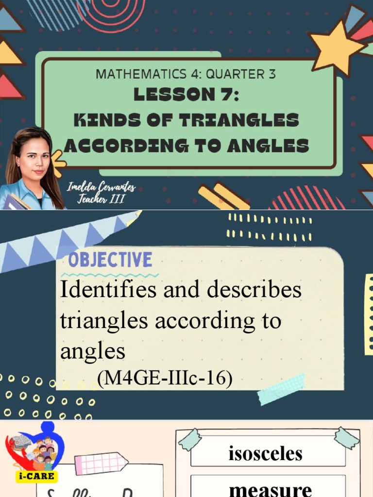 MATH 4 - QUARTER 3 - LESSON 7-KINDS OF TRIANGLES According To ANGLES | Download Free PDF ...