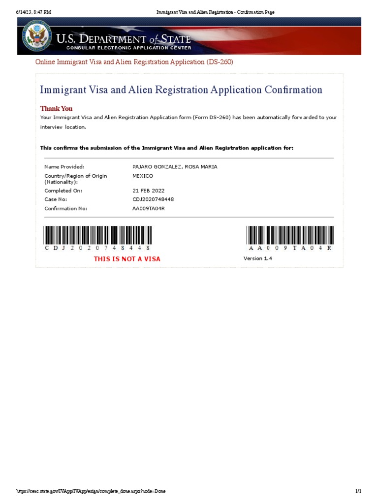 DS260 - Confirmation Page | PDF