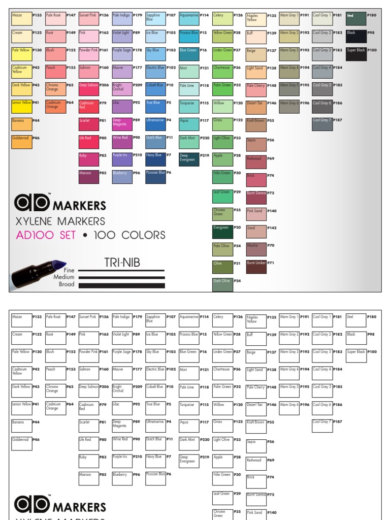 Nuancier de marqueurs Xylène 100 couleurs | PDF