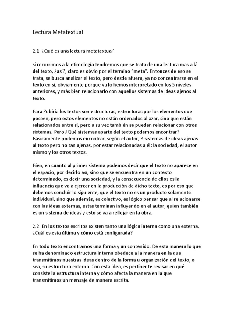 TALLER LECTURA METATEXTUAL | PDF