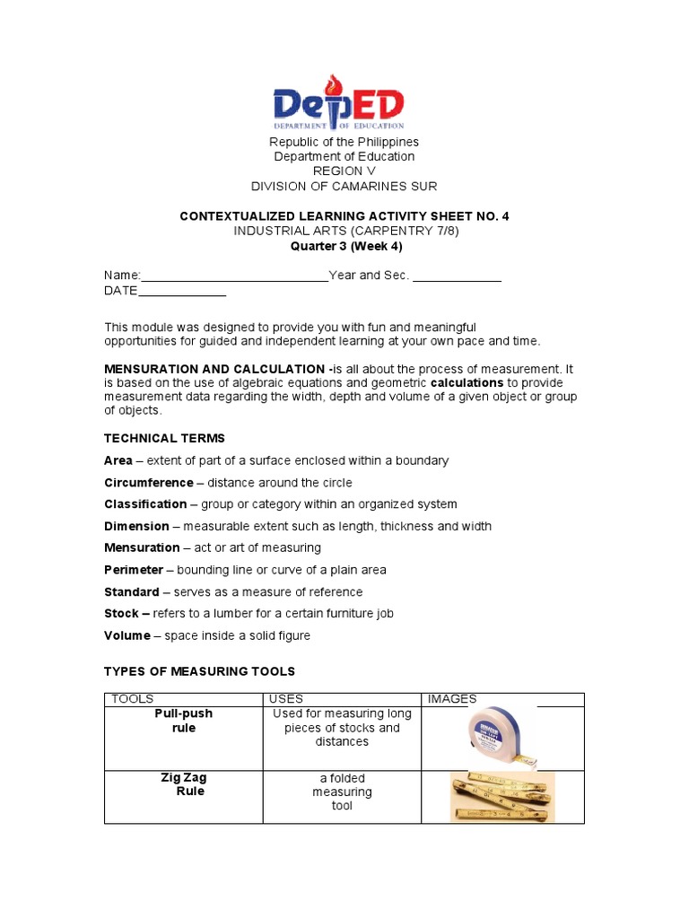 Las 4 Carpentry 7 8 q3 | PDF | Area | Geometry