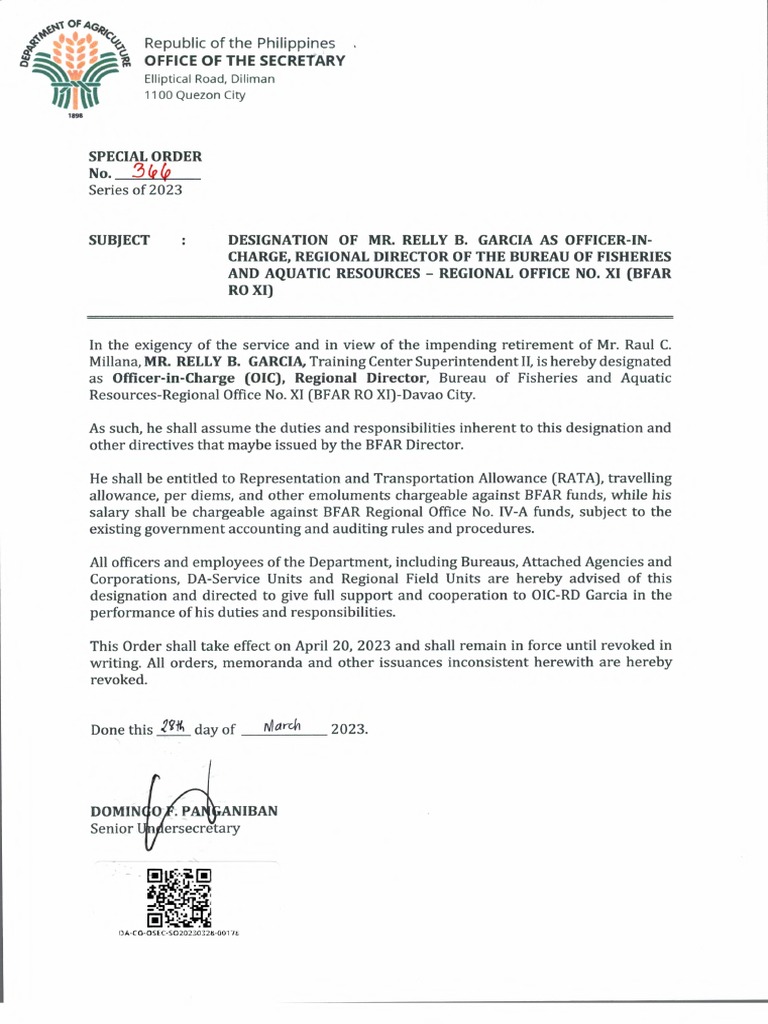 So 366-2023 Designation of MR Relly Garcia As Oic Regional Director of ...