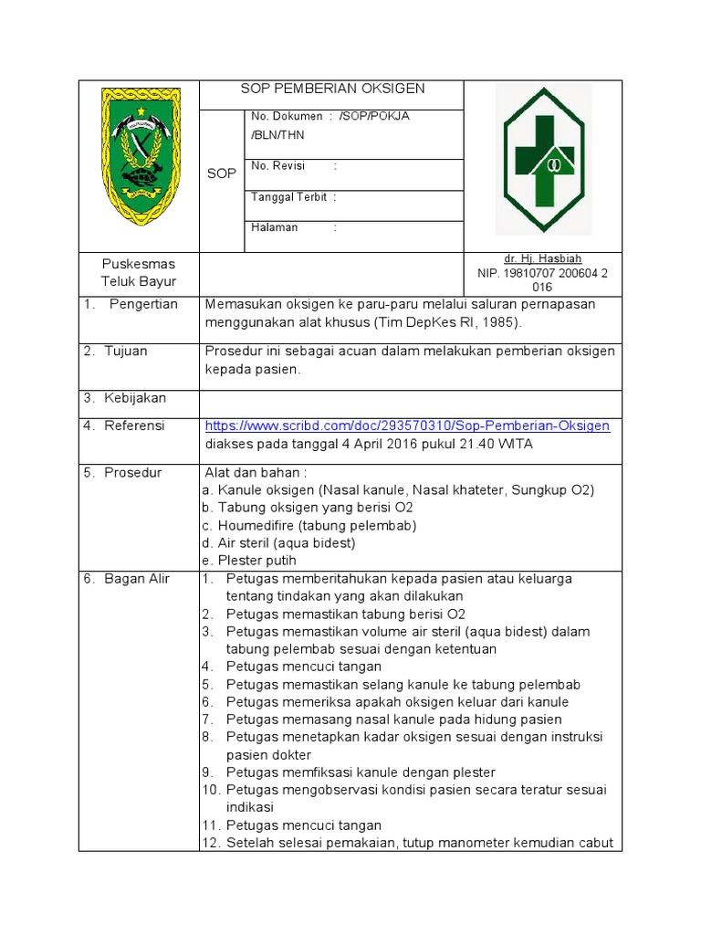 Sop Pemberian Oksigen | PDF
