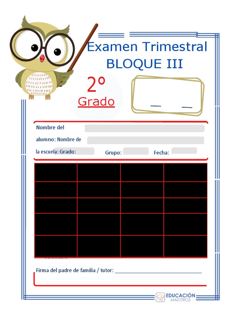 Examen Trimestral Bloque 3 - Segundo Grado de Primaria - EDUCACION ...