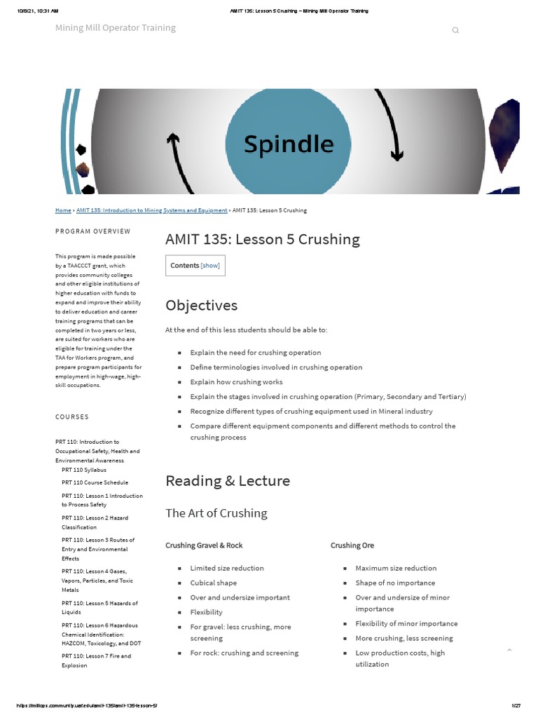 AMIT 135_ Lesson 5 Crushing – Mining Mill Operator Training | PDF | Mill (Grinding) | Physical ...