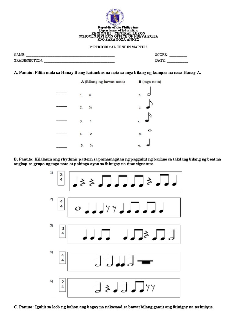 1ST PT in Mapeh-Grade 5 | PDF