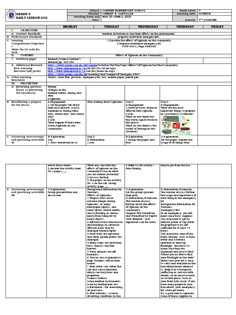 DLL - Science 5 - Q4 - W5 | PDF