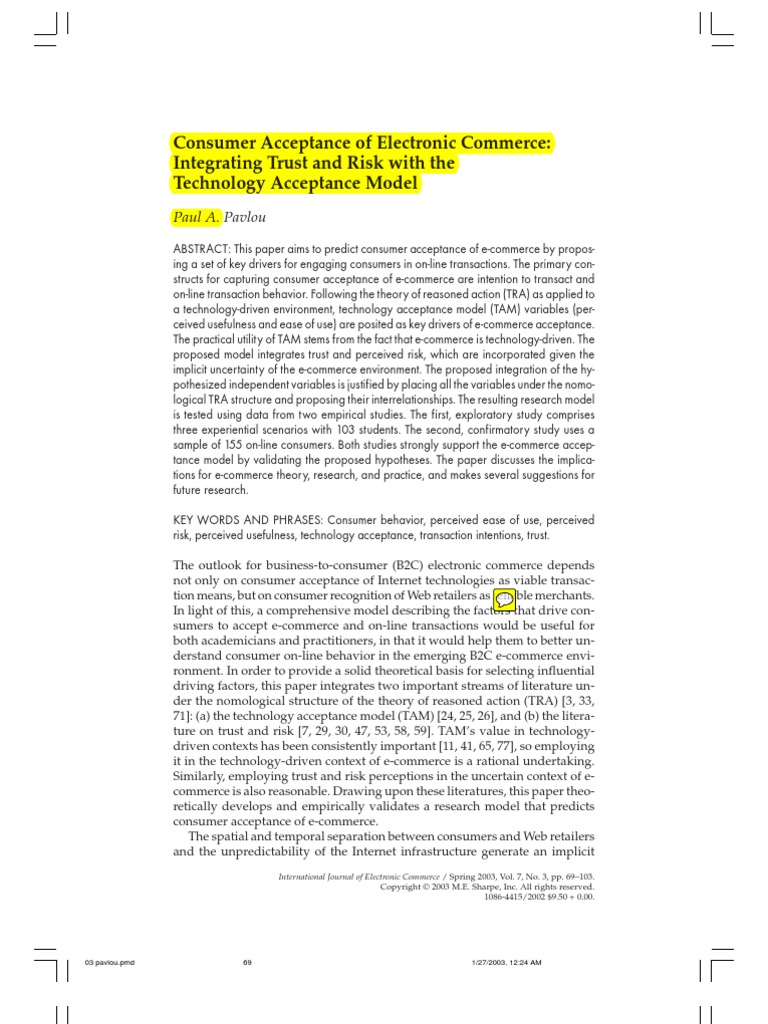 Consumer Acceptance of Electronic Commerce: Integrating Trust and Risk ...