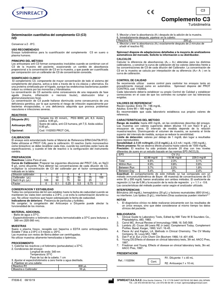 Ensayo Turbidimétrico de Complemento C3 | PDF | Ciencia y matemáticas