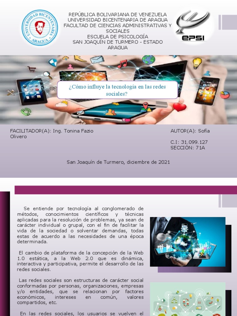 Presentación de Cómo Influye La Tecnología en Las Redes Sociales | PDF