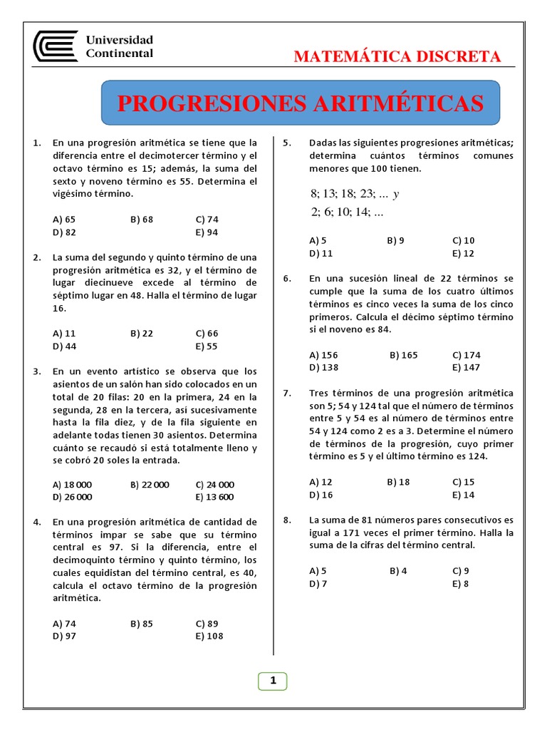 Progresiones Aritmeticas | PDF | Matemáticas