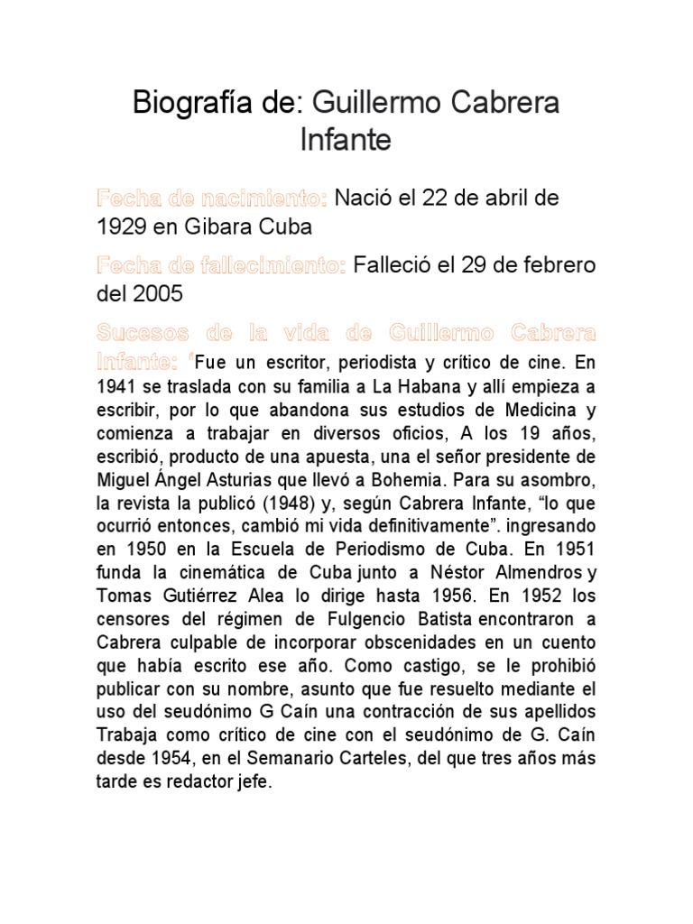 Biografía de Guillermo Cabrera Infante | PDF