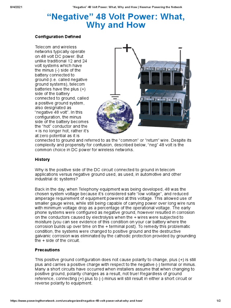 Negative 48 Volt Power What Why and How | PDF | Direct Current | Voltage