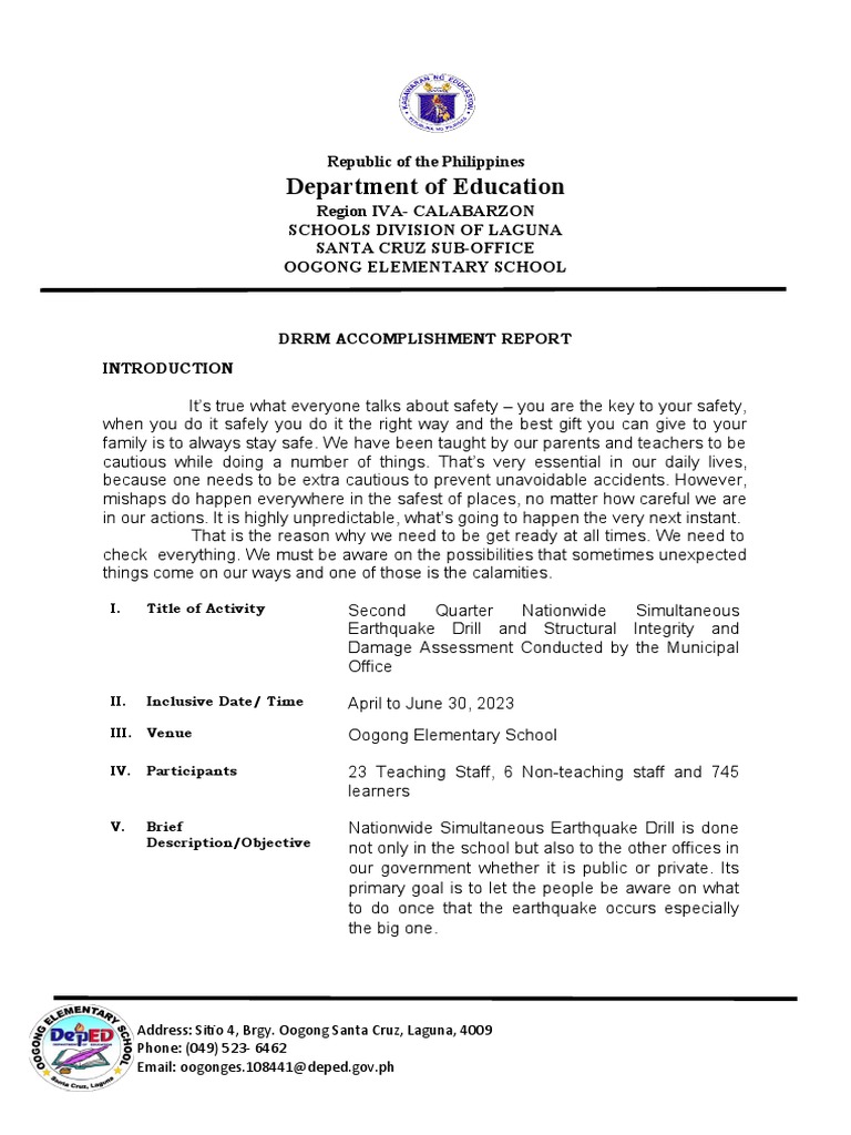 Accomplishment Report Second Quarter 2023 in DRRM | PDF