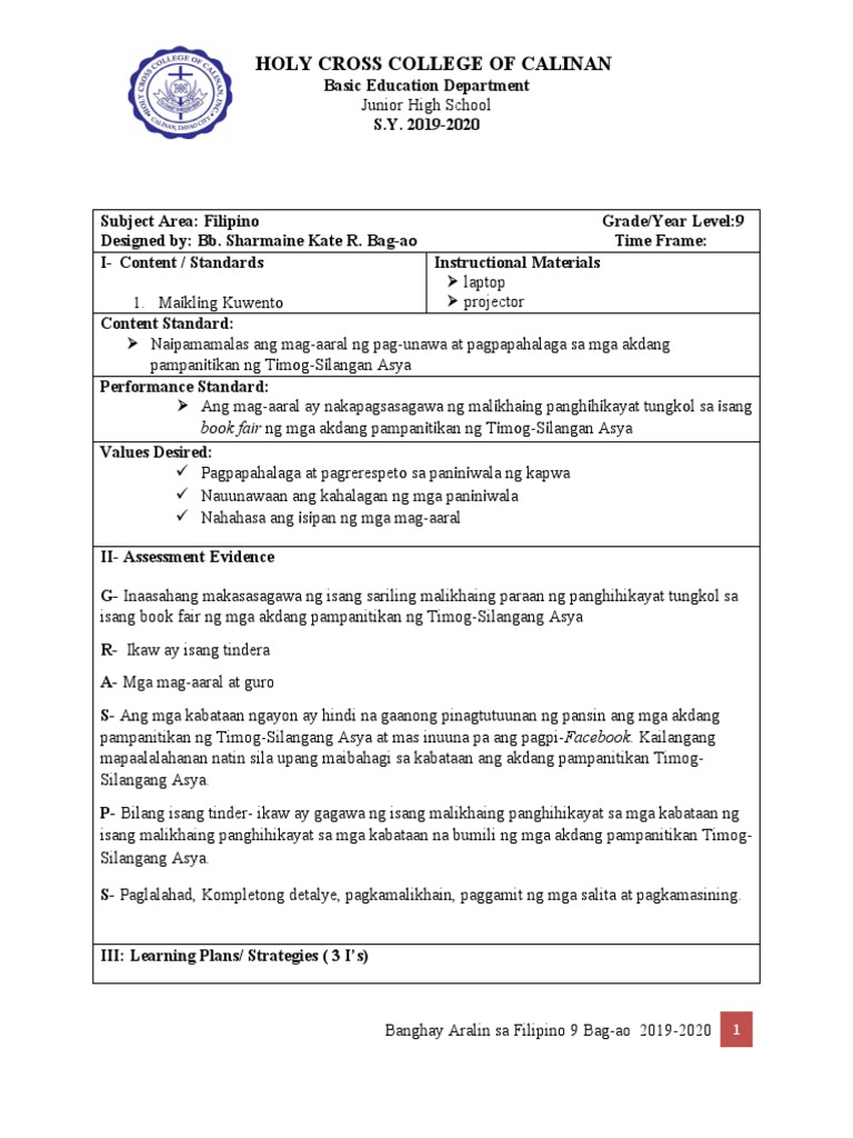 Lesson Plan Filipino | PDF