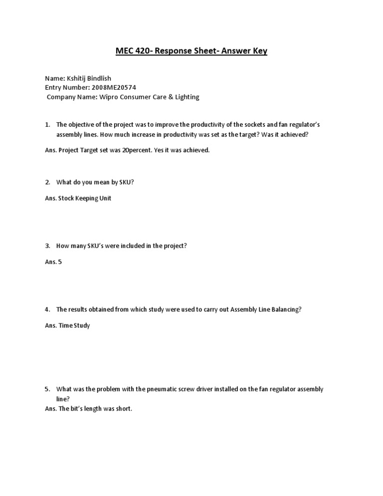 MEC 420 Response Sheet Overview | PDF | Computers | Technology ...