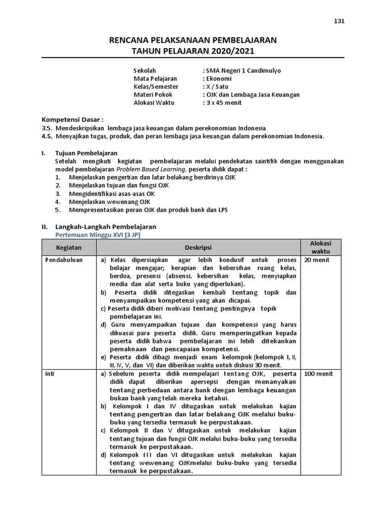 RPP Ekonomi Kelas X Sem 1 2019 - Bab V | PDF