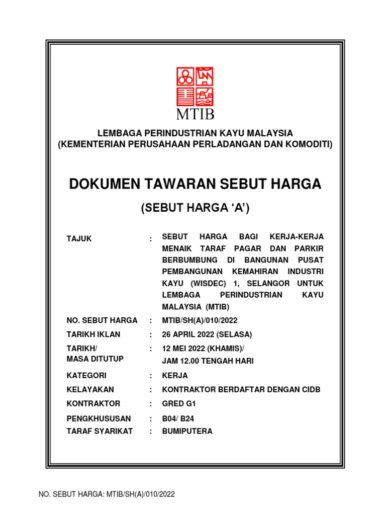 MTIB-SH (A) - 010-2022-Dokumen Tawaran Sebut Harga-Kerja-Kerja Naik ...