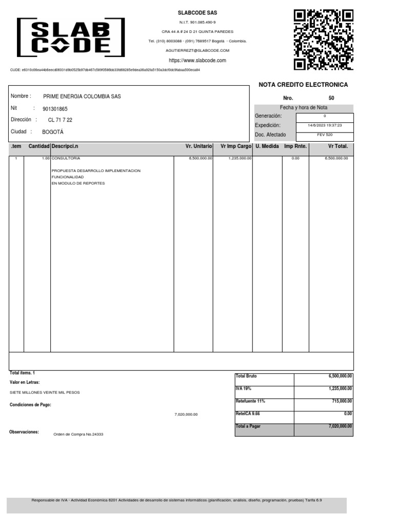 Nota Credito Electronica: Slabcode Sas | PDF | Economias