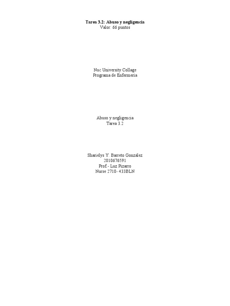 Tarea - 3-2 2710 | PDF | Abuso infantil | Enfermedades y trastornos humanos