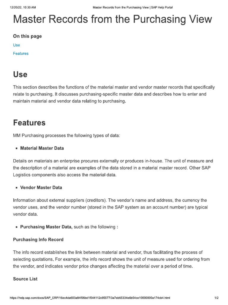 9 Master Records From The Purchasing View | PDF