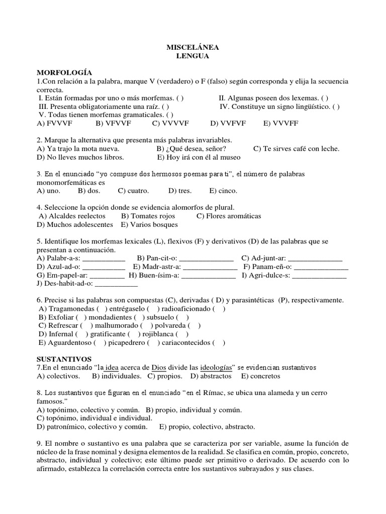 Miscelánea - Lengua | PDF | Unidades Semánticas | Relaciones sintácticas