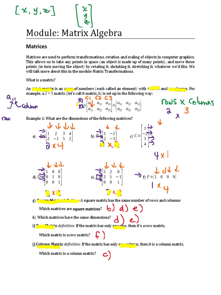 Matrix Algebra: Operations & Definitions | PDF | Matrix (Mathematics ...