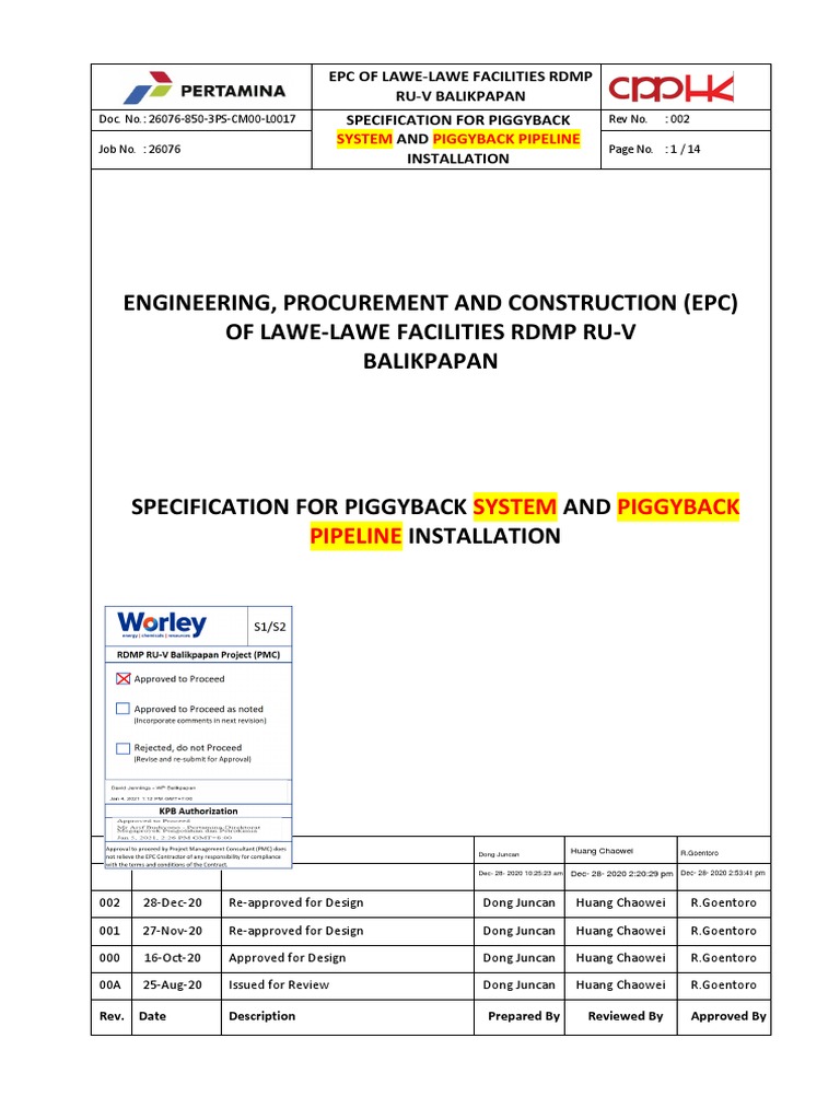 26076-850-3PS-CM00-L0017-002 Specification For Piggyback System and Piggyback Pipeline ...