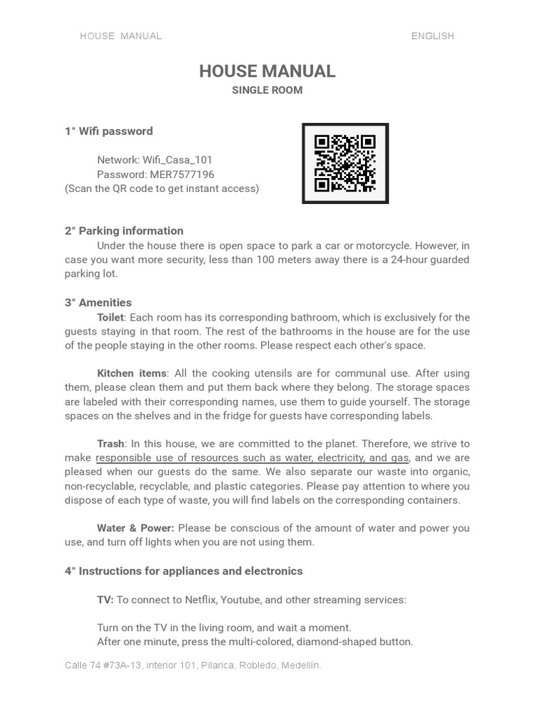 House Manual, Single Room | PDF | Waste | Bathroom