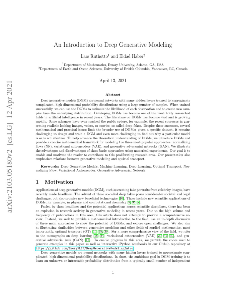 An Introduction To Deep Generative Modeling: 1 Motivation | PDF