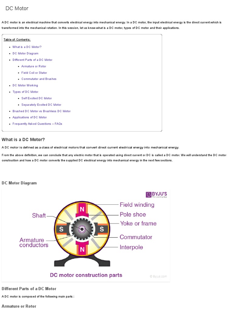 DC Motor - Definition, Working, Types, and FAQs | PDF