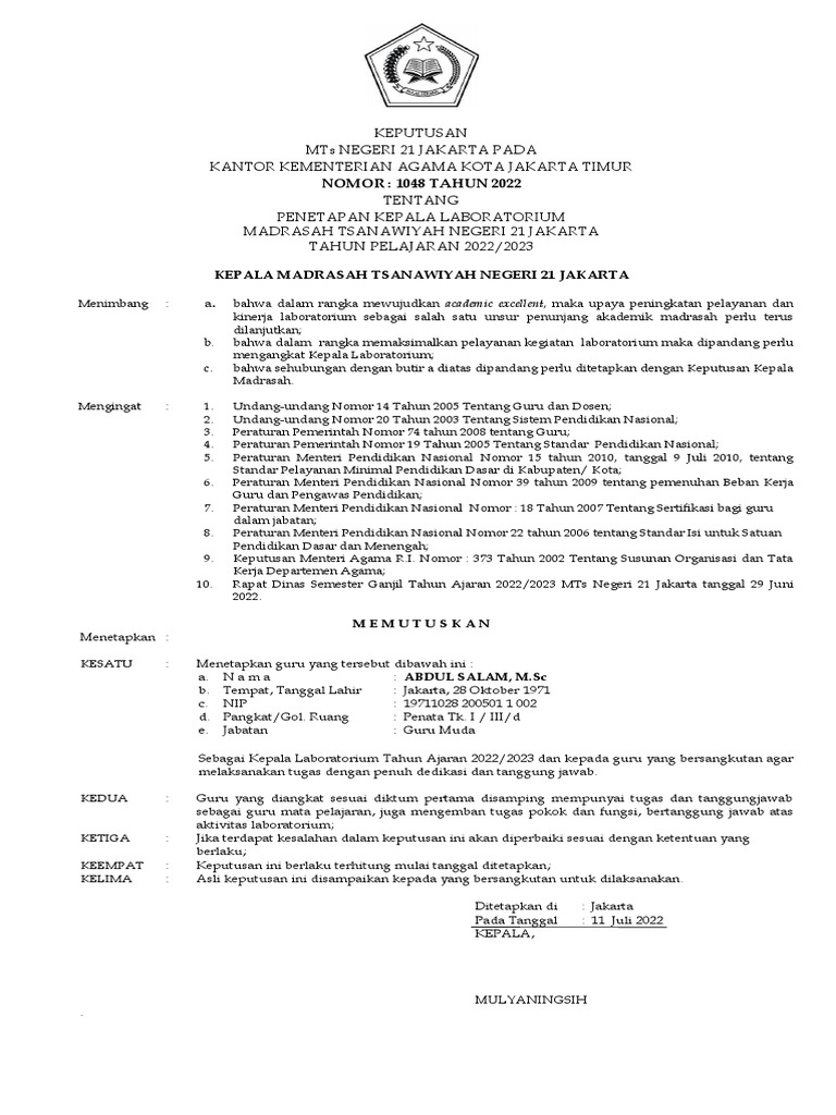 SK Kepala Lab Dan Perpus - 2022 | PDF