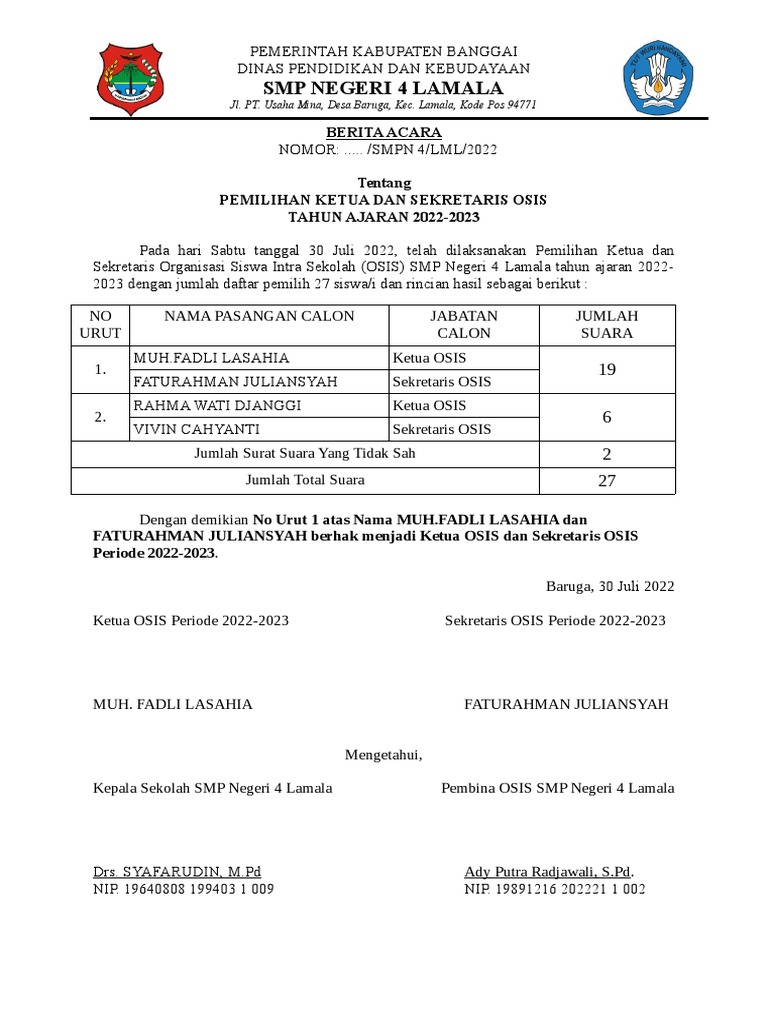 Berita Acara Pemilihan Ketua Osis | PDF Berita Acara Pemilihan Ketua Osis | PDF