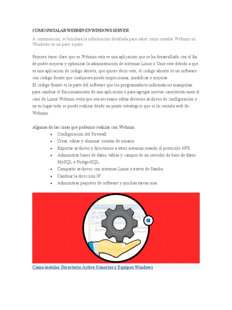Cómo Instalar Webmin en Windows Server | PDF | Software de la ...