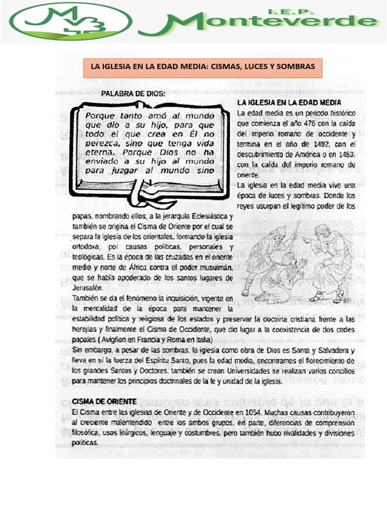 La Iglesia en La Edad Media. Luces y Sombras. 3° | PDF
