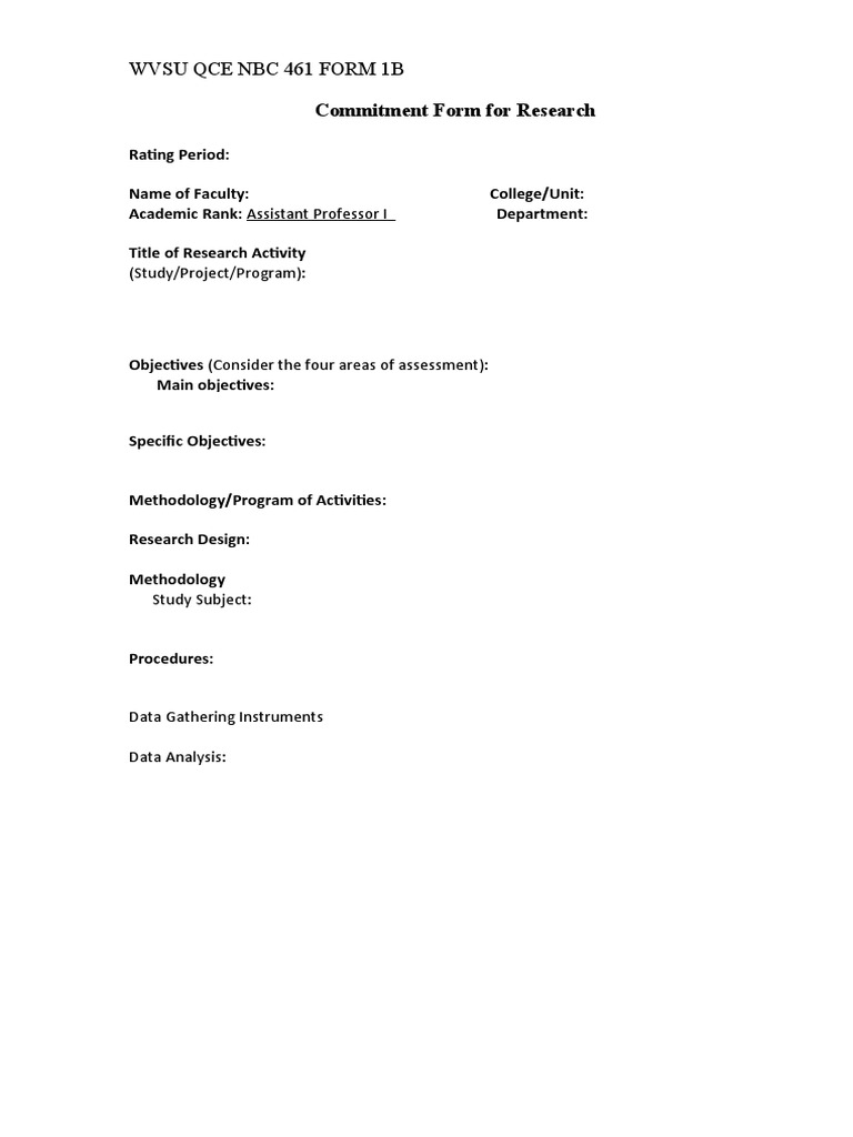 Research Commitment Form Overview | PDF | Data | Methodology
