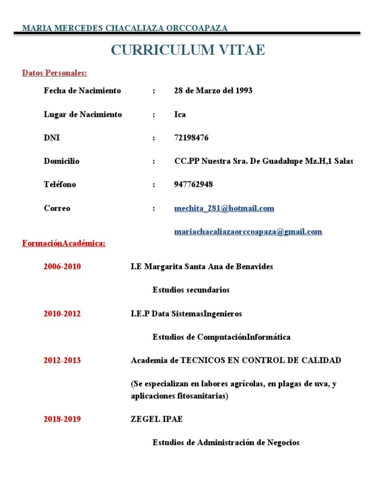 CV de María Mercedes Chacaliaza | PDF | Tecnología
