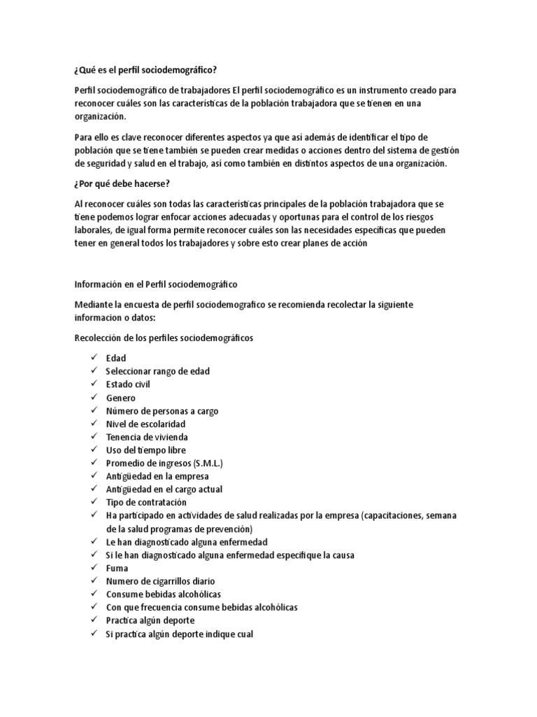 Definición del perfil sociodemográfico | PDF | Información | Valores