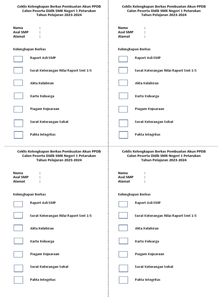 Ceklis Berkas PPDB SMK 2023-2024 | PDF