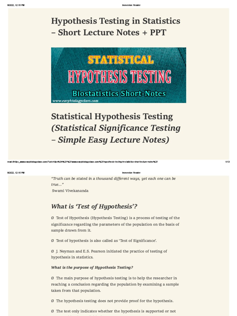 Statistical Hypothesis Testing Notes | PDF | Type I And Type Ii Errors ...