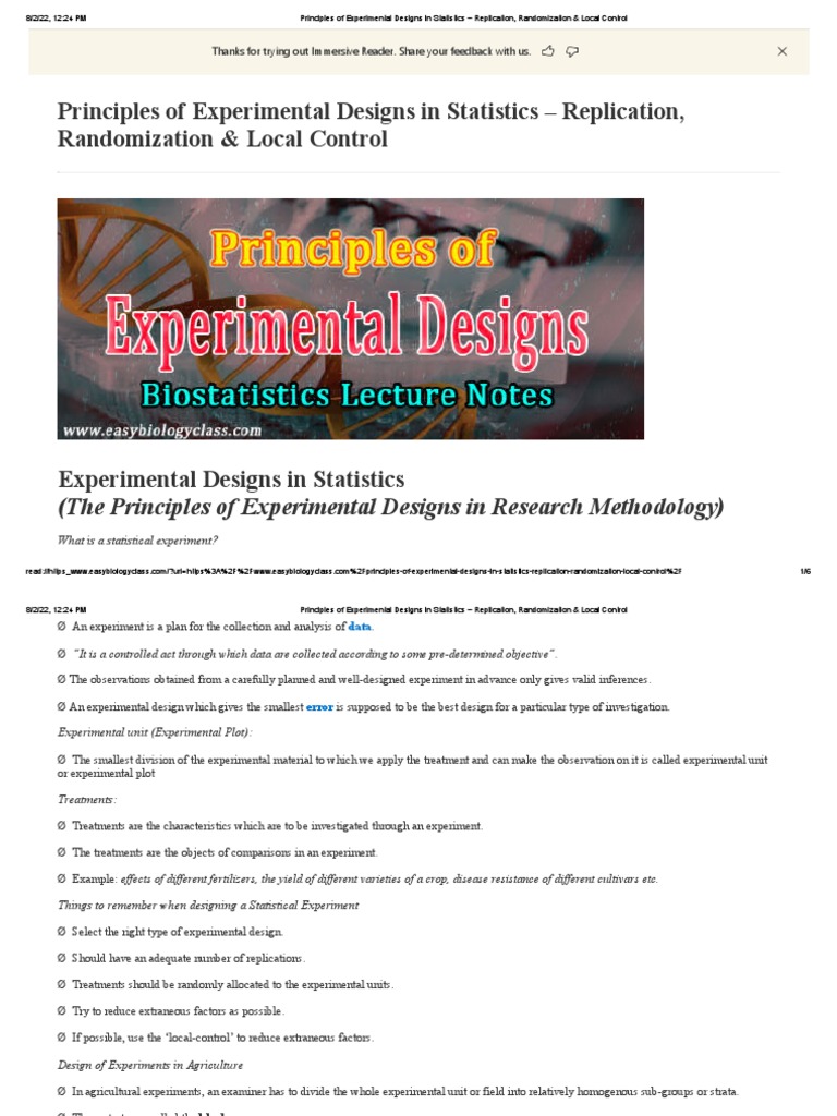 Principles of Experimental Designs in Statistics - Replication ...